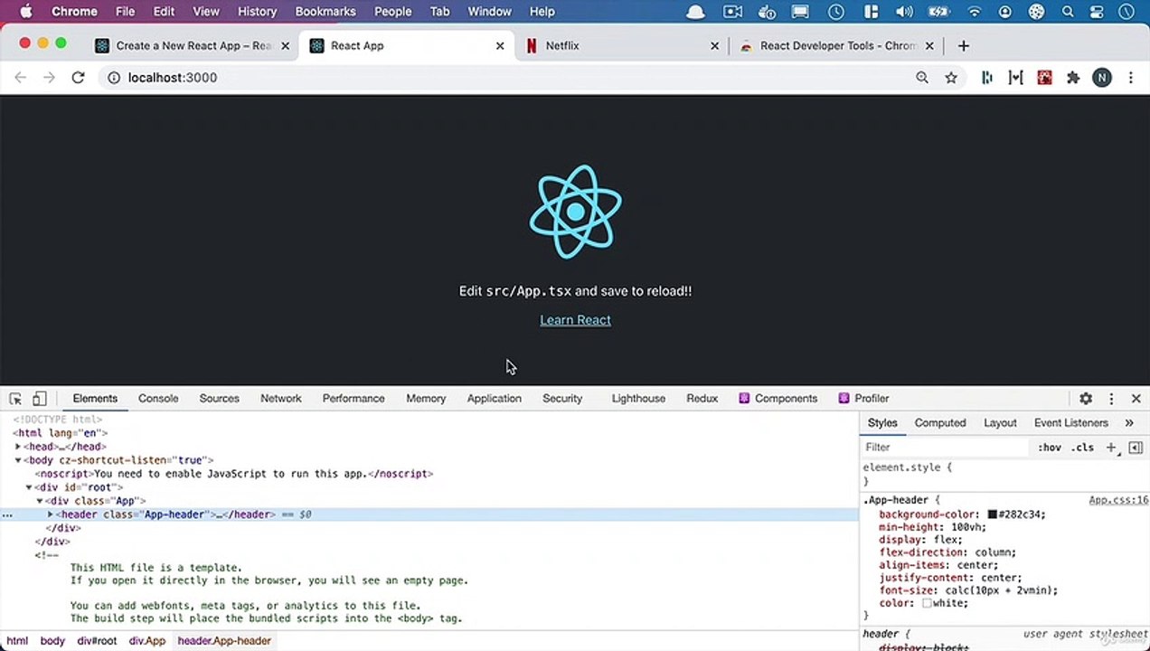 Walking Skeleton Part 2 - Client - React dev tools - video Dailymotion