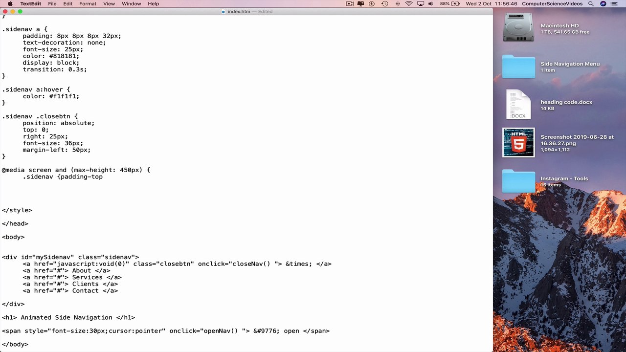 How to CODE a Side Navigation Animated Menu Using HTML5, CSS3 & JavaScript | New - video Dailymotion