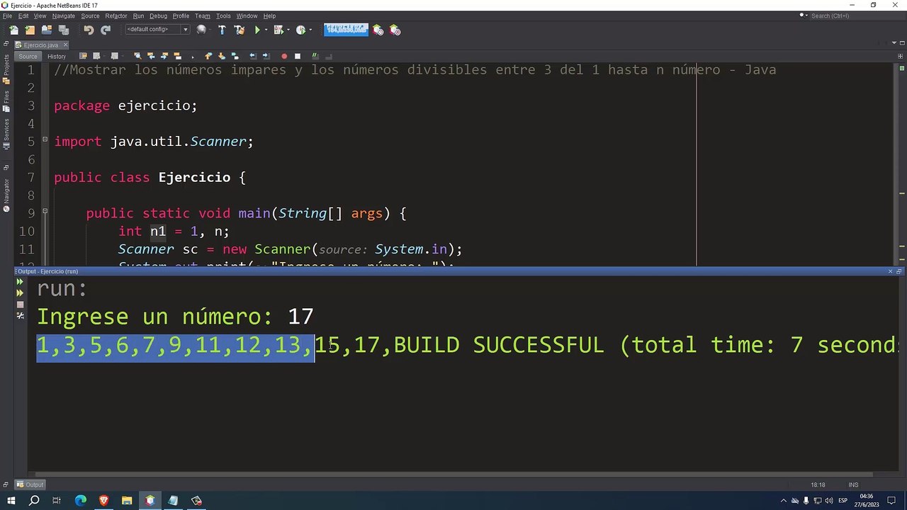 Mostrar los números impares y los números divisibles entre 3 del 1 hasta n número en Java ...