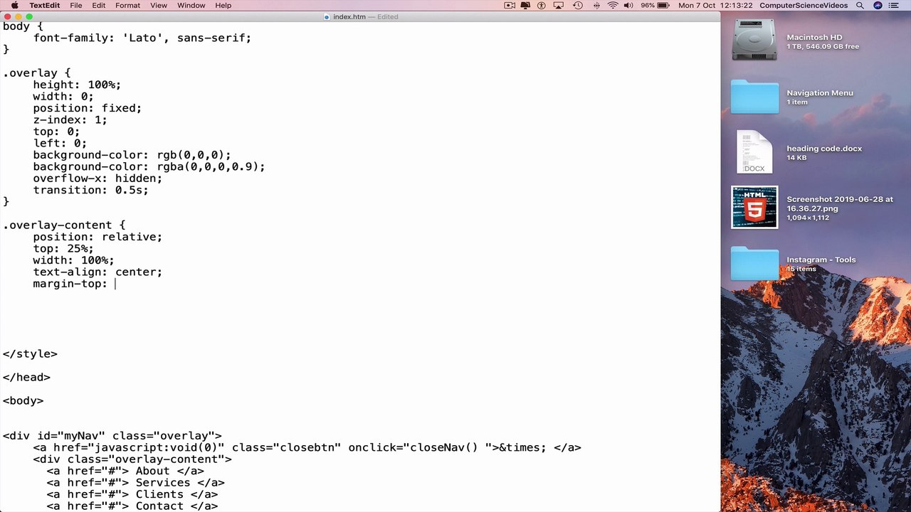 How to CODE a Fullscreen Overlay Navigation Menu using HTML5, CSS3 & JavaScript | New - video ...