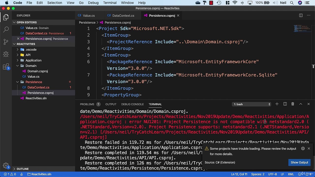 Net. Core and React Walking Skeleton Part 1 API (Legacy) - Creating the DbContext and service ...
