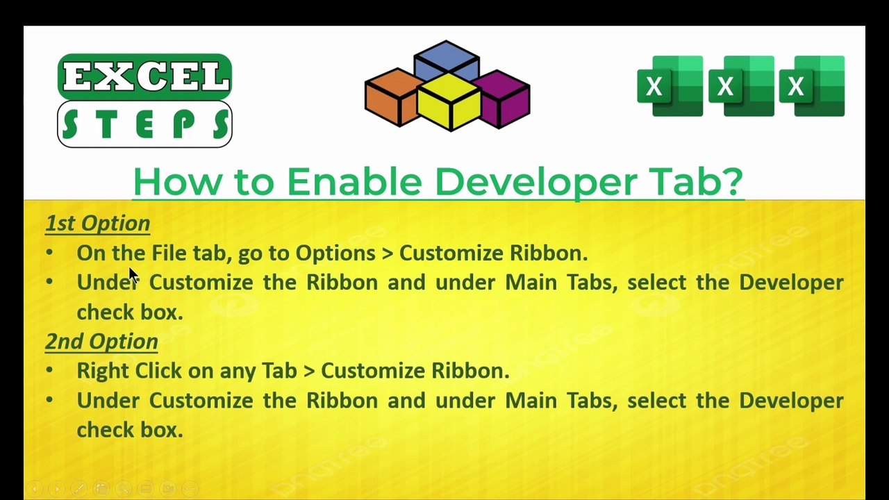 01 - How to Activate Developer Tab in Excel, Excel VBA #excelsteps - video Dailymotion