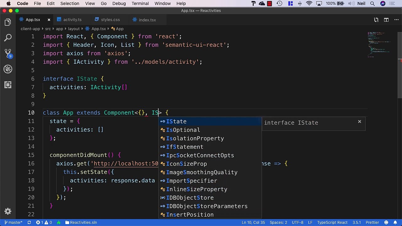 Building a CRUD application in React (Legacy) - Adding an Activity interface in Typescript ...