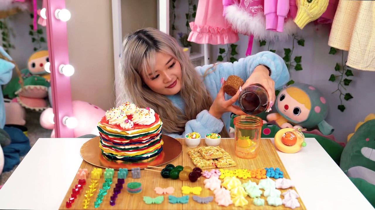 ASMR MUKBANG RAINBOW DESSERTS _ POPPING BOBA, JELLY, GUMMY, CAKE ...