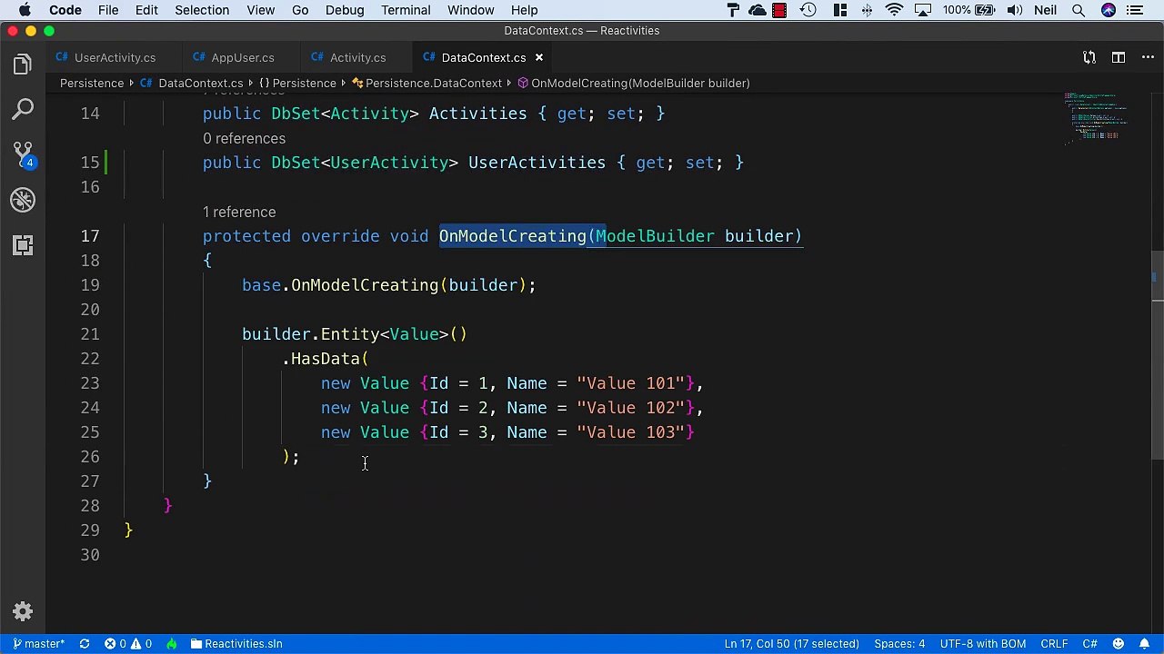 Entity Framework Core Relationships (Legacy) - Adding a class to join our Users and Activities ...