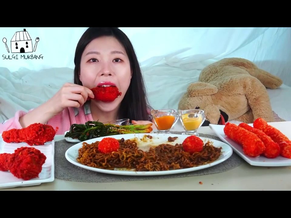 ASMR MUKBANG| Black bean noodles & Cheetos(Chicken, Cheese ball, bar rice cake), Green onion ...