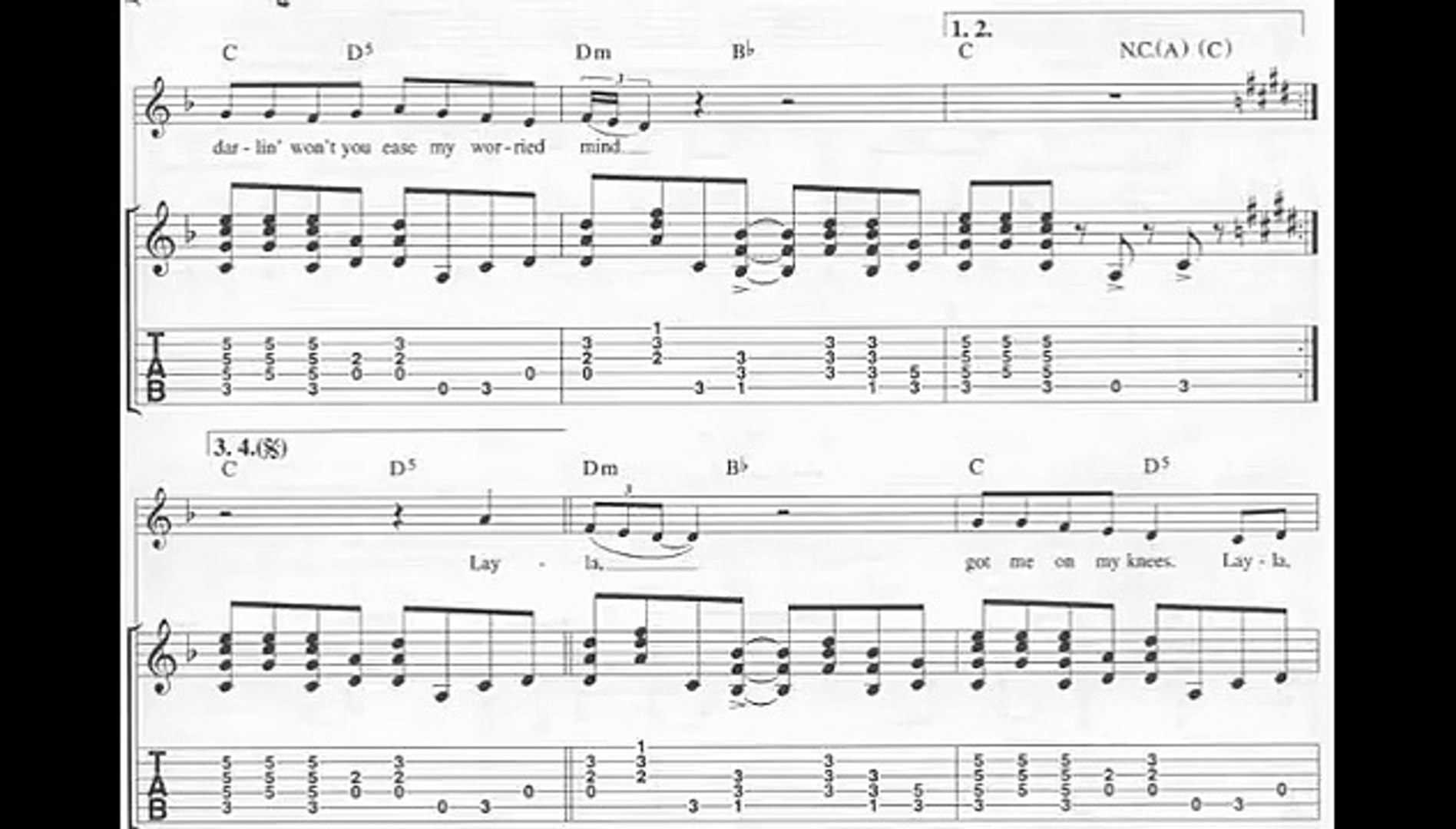 Layla Eric Clapton Guitar Chord Chart Basic Guitar Layla By Eric