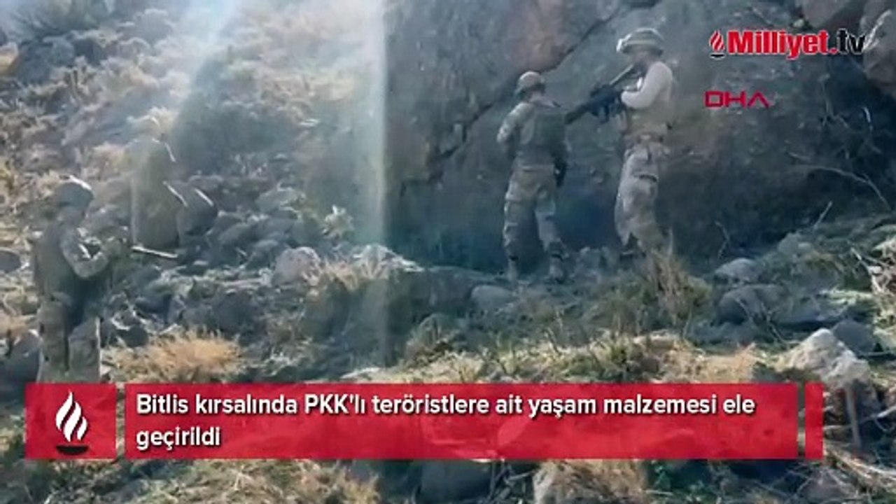 Bitlis kırsalında PKK'lı teröristlere ait yaşam malzemesi ele geçirildi ...
