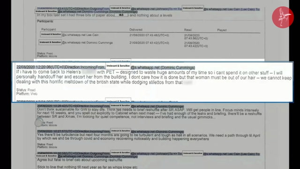 Dominic Cummings discusses Helen MacNamara Whatsapp during Covid ...