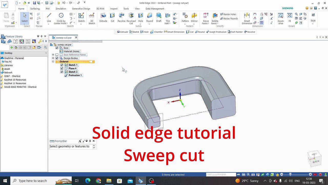 solid edge sweep cut tutorial | How to use solid edge sweep cut command | solid edge tutorials ...