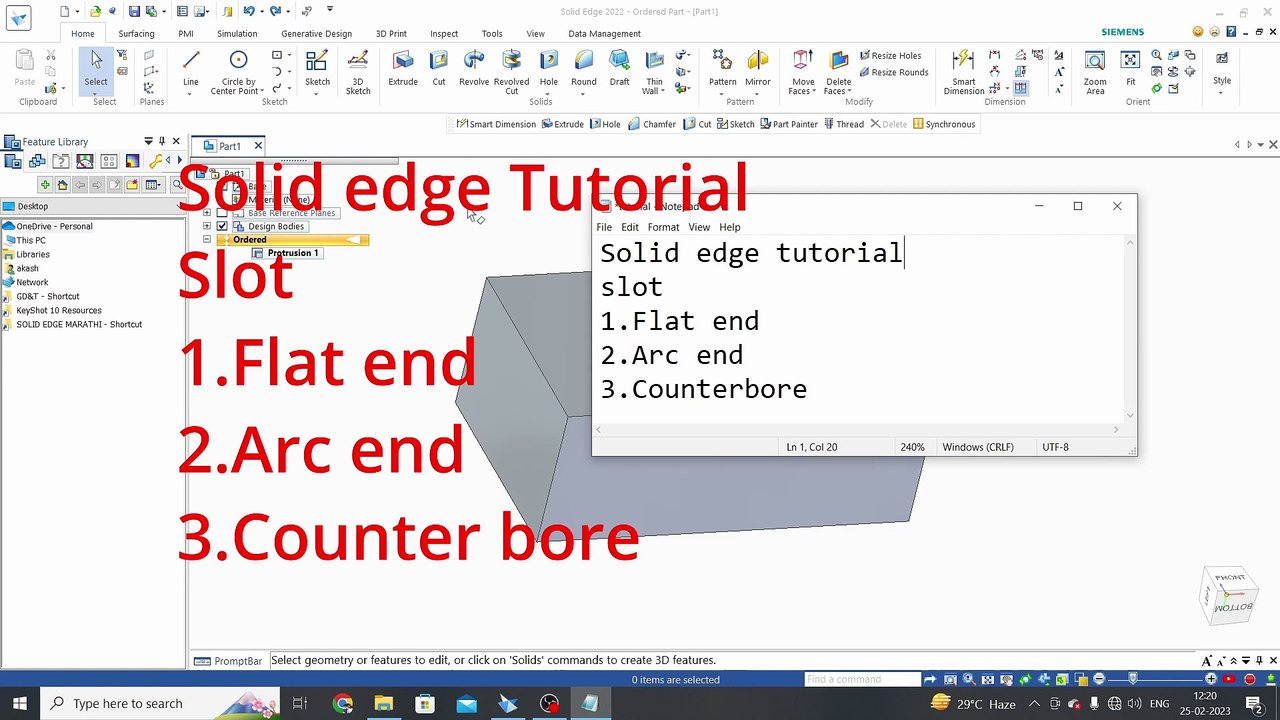 17. solid edge slot | solid edge tutorials - video Dailymotion