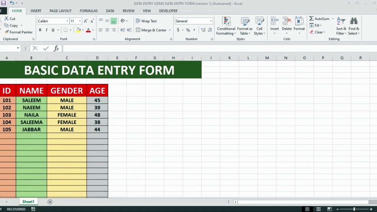 Data Entry using Form in Microsoft Excel Data Entry in Excel - video ...