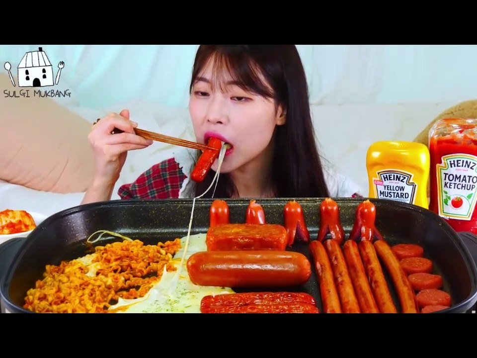 ASMR MUKBANG | Carbonara Fire noodles with Mozzarella cheese&Sausage party, Whole Cheese Spam ...