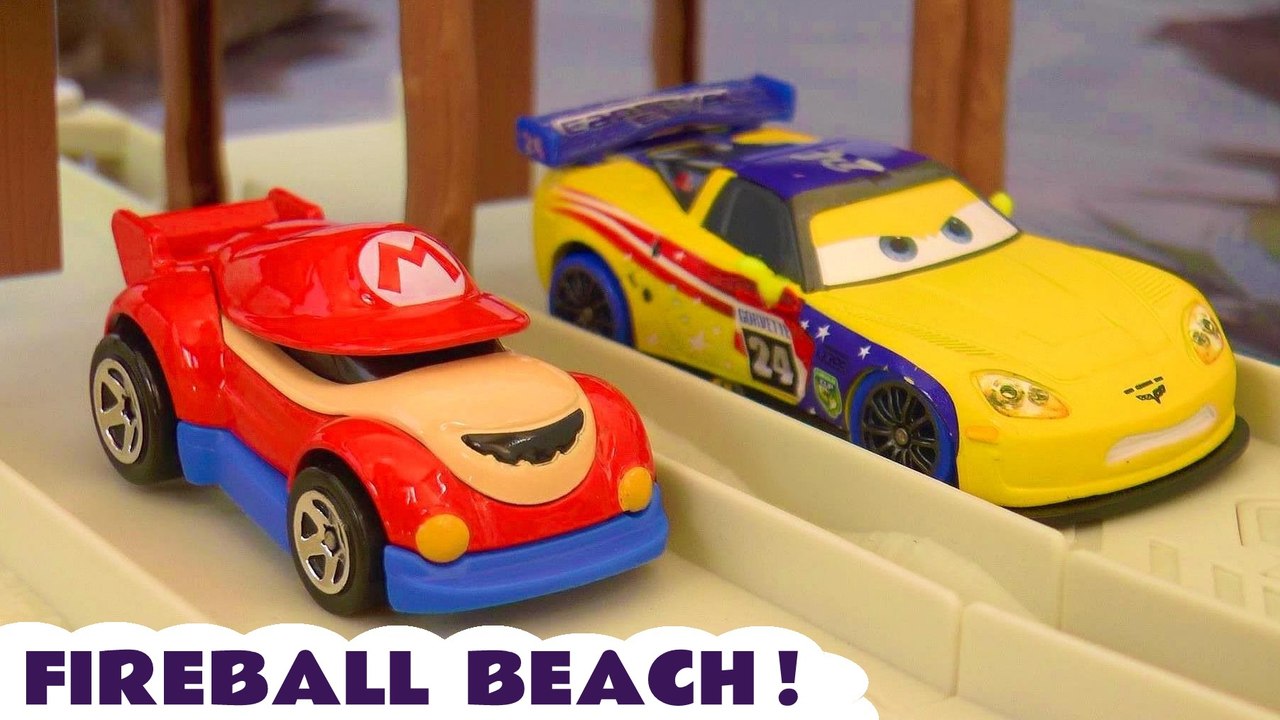 Mario Takes On Cars Characters at the Fireball Beach Track - video ...