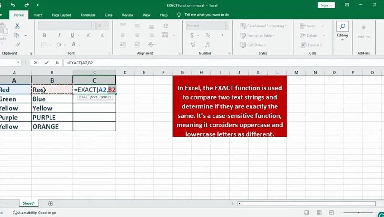 How to use the EXACT functon in Excel - video Dailymotion
