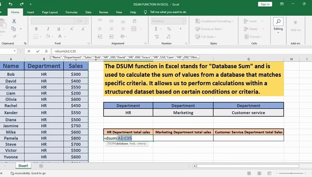 DSUM function in excel | Dsum formula in Excel - video Dailymotion