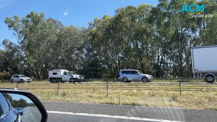 Traffic banked up on the Hume Freeway north-bound before the crash site at 11am, Wednesday ...