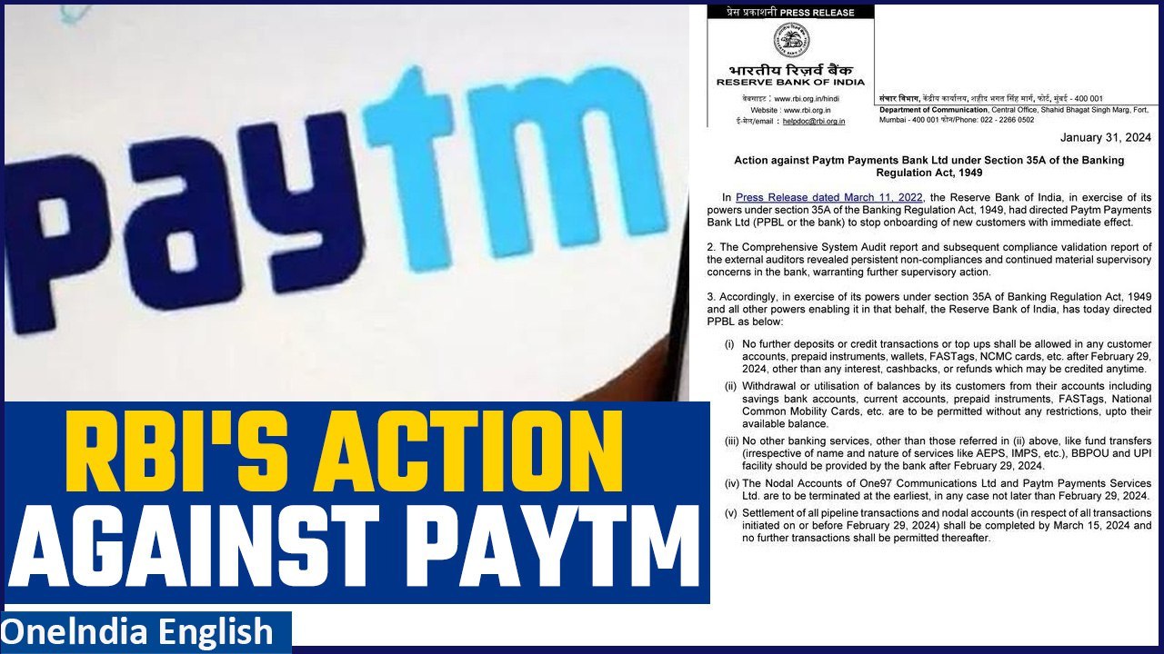 RBI Bars Paytm Payments Bank: UPI and Deposits Restricted | Oneindia ...