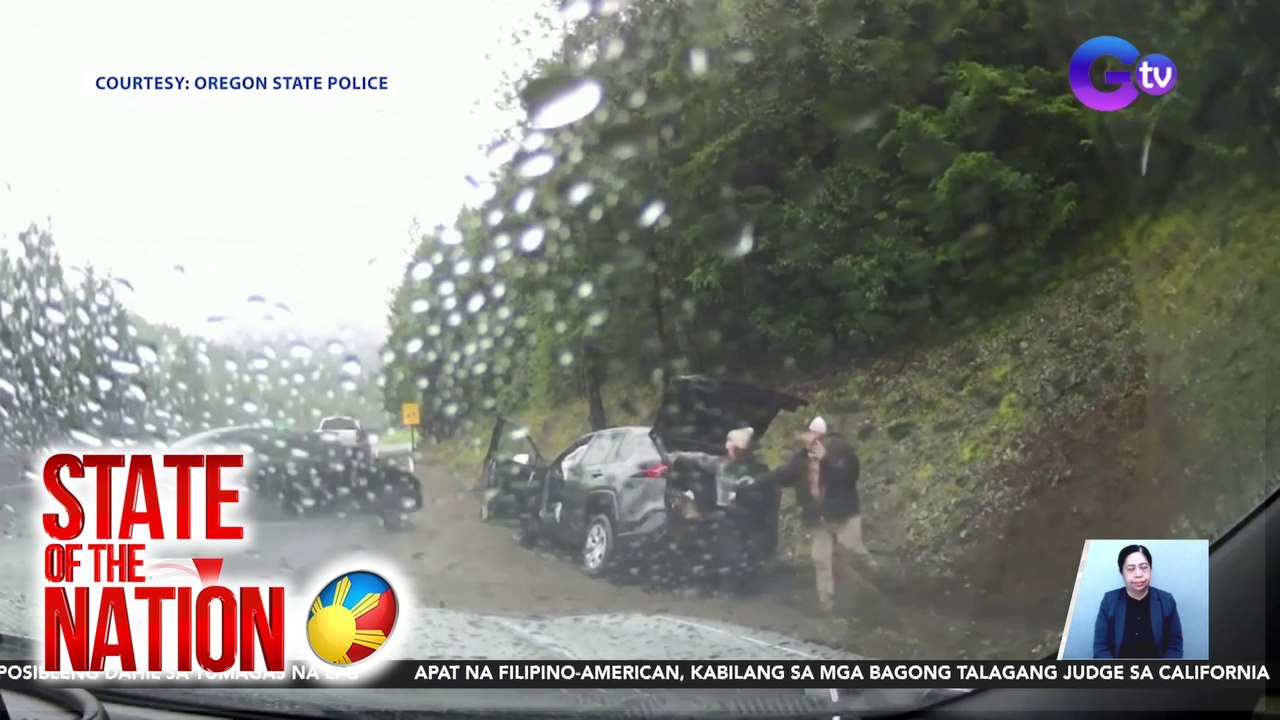 Kotse, nadulas sa basang kalsada dahil pudpud na raw ang mga gulong ...