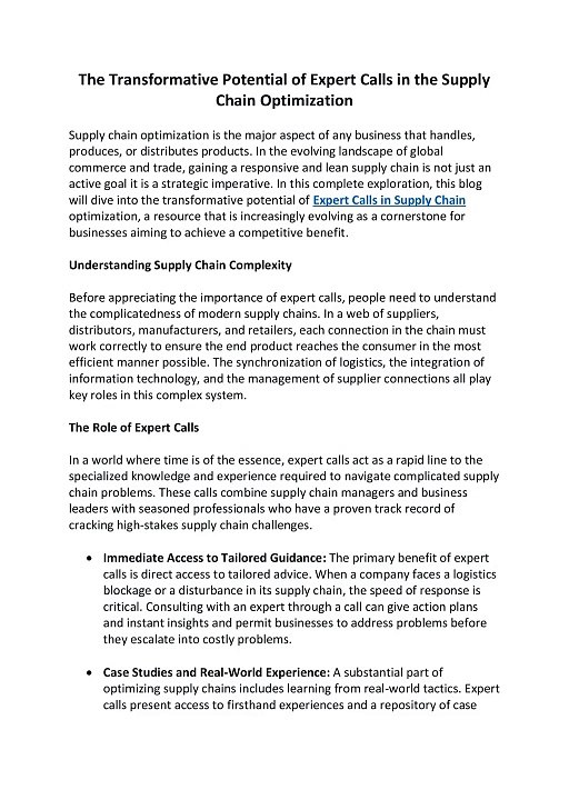 Unlocking Supply Chain Efficiency: Harnessing Expert Calls for Transformation - video Dailymotion