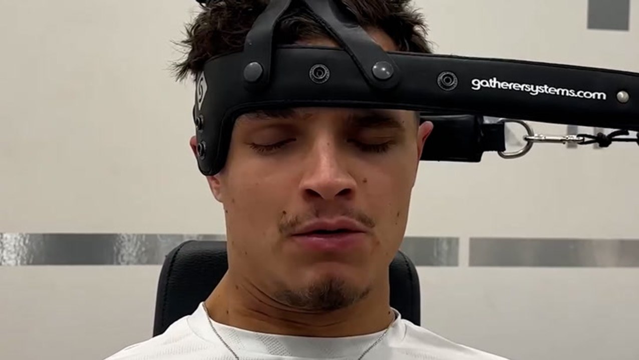 McLaren F1 driver Lando Norris shows off neck strengthening exercise ...