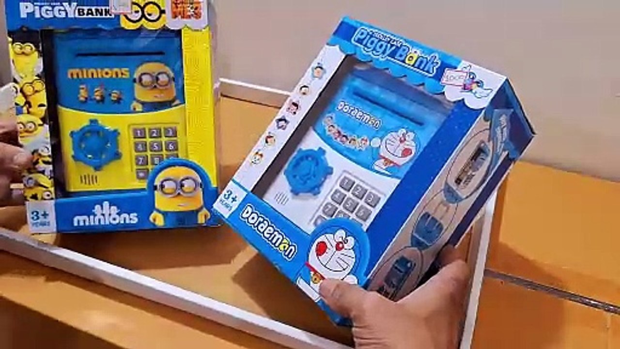 Unboxing and Review of Doraemon, Minion Money Safe ATM Kids Piggy ...