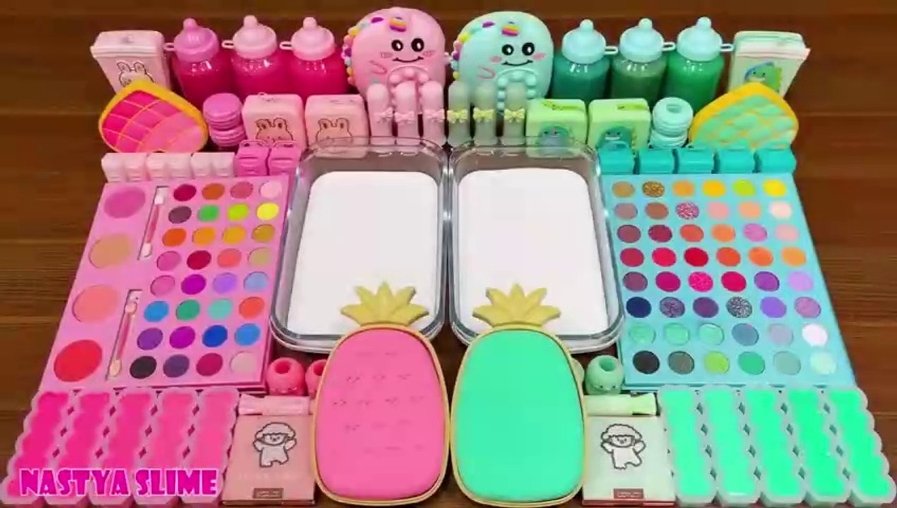 PINK vs MINT!!! Mixing random into GLOSSY slime!!!Satisfying Slime ...