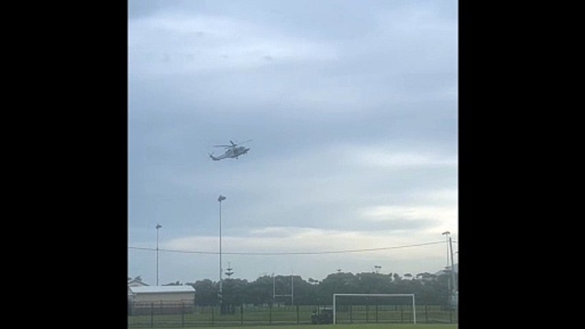 A Toll helicopter lands at Woonona Sharks Football Club/ Illawarra ...