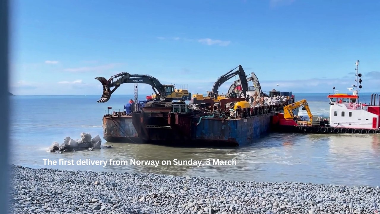 Work continues on Aberaeron's £32 million sea defence scheme - video ...