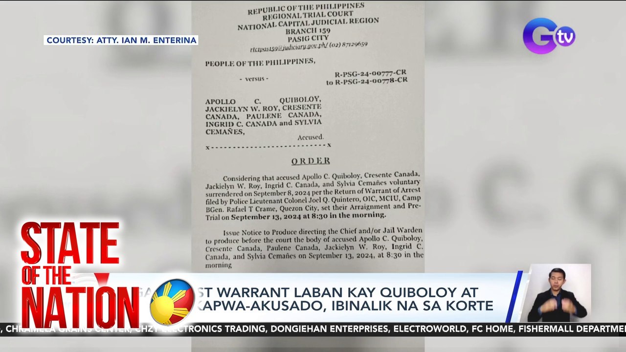 Mga arrest warrant laban kay Quiboloy at iba pang kapwa-akusado, ibinalik na sa korte | SONA ...
