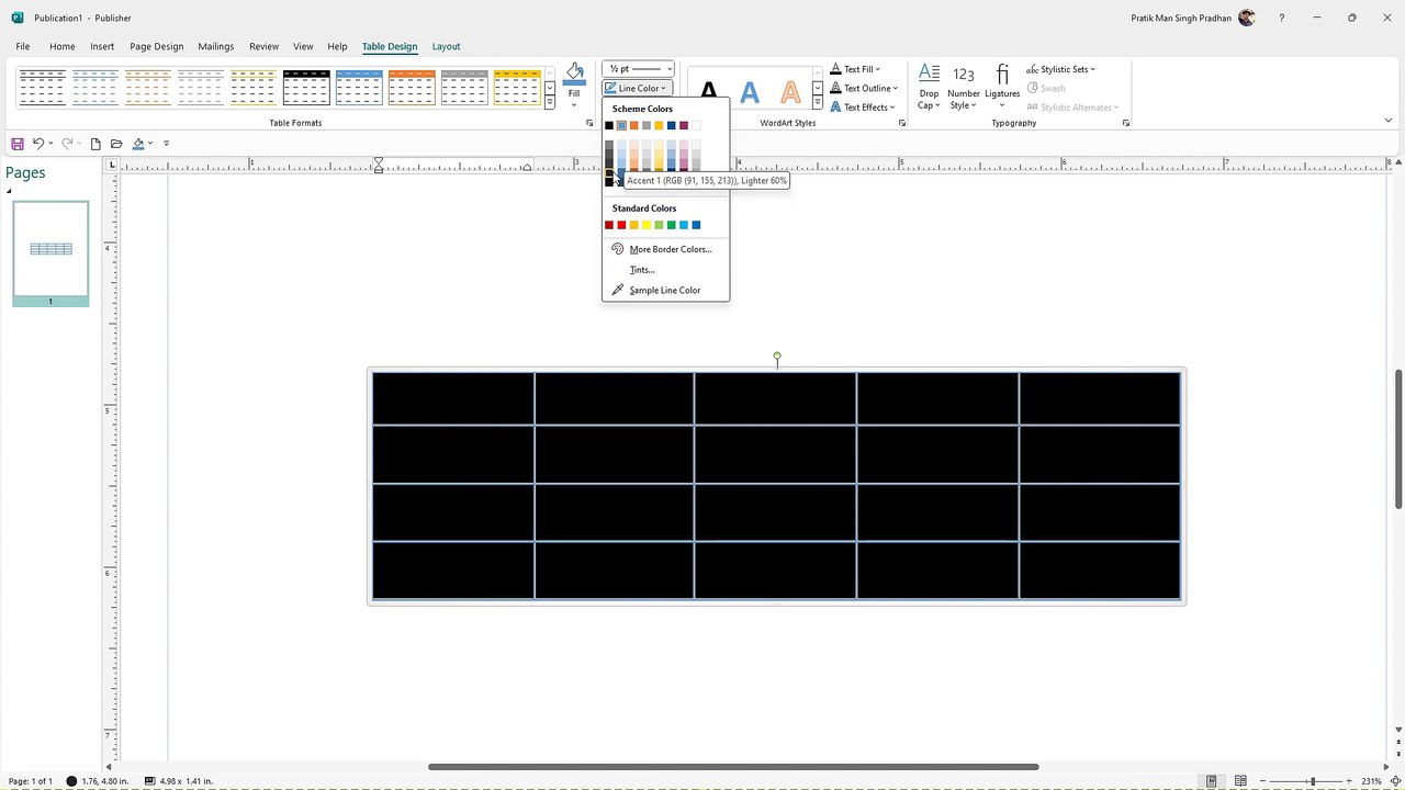 Microsoft Publisher Section 48 Table Line Size and Line Color - video ...