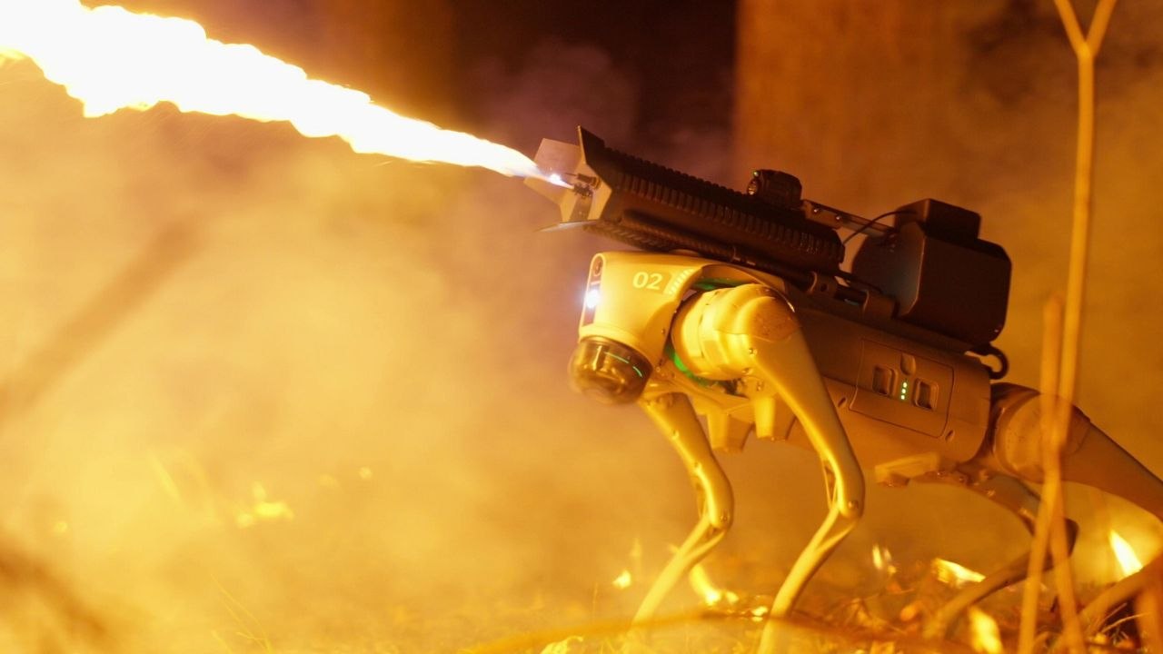 Company unveil robot dog companion - with flamethrower attached - video Dailymotion