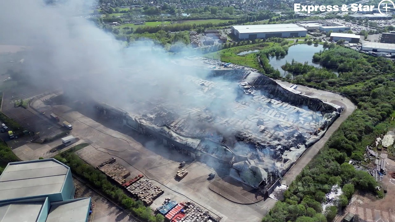 Updated aerial footage of the huge fire at Super Smart Service, Cannock ...