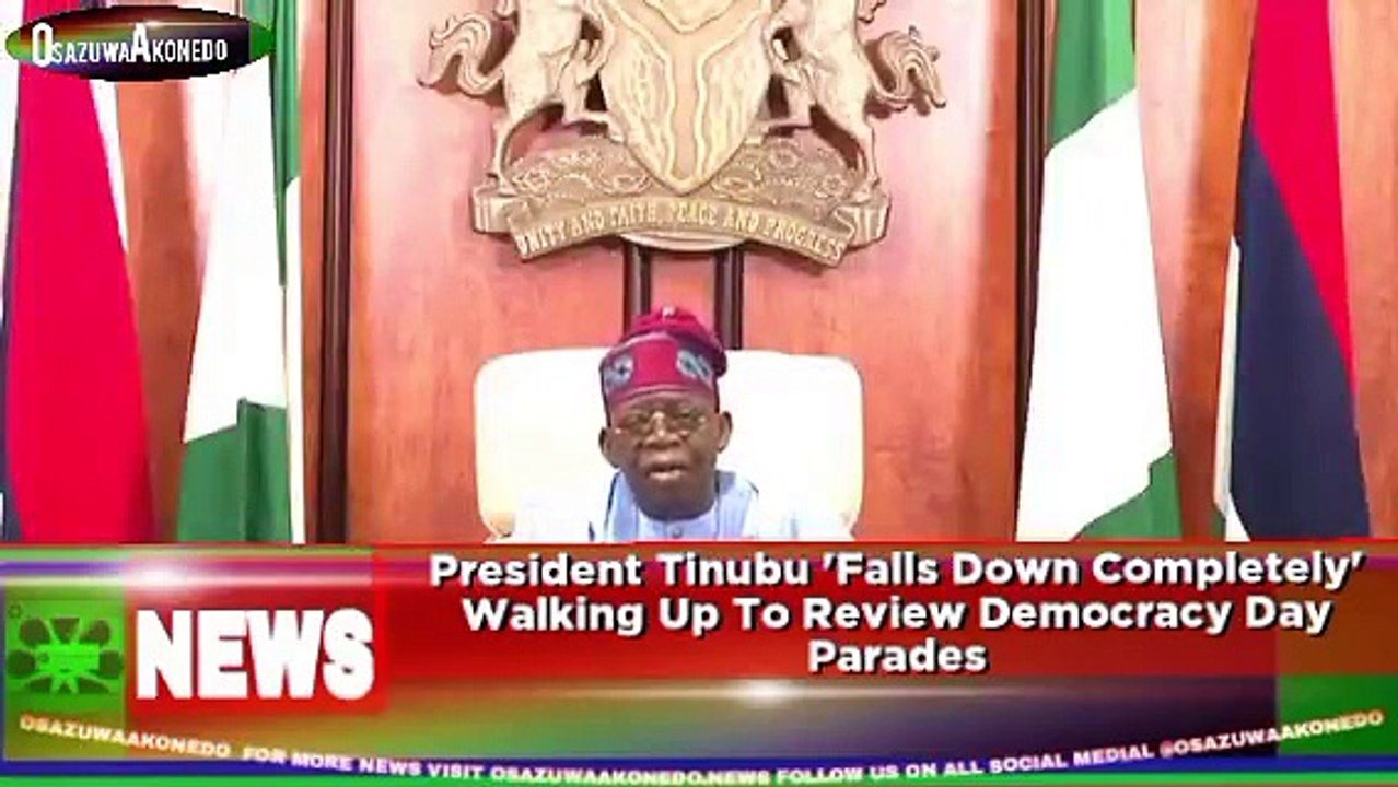 President Tinubu 'Falls Down Completely' Walking Up To Review Democracy Day Parades ...