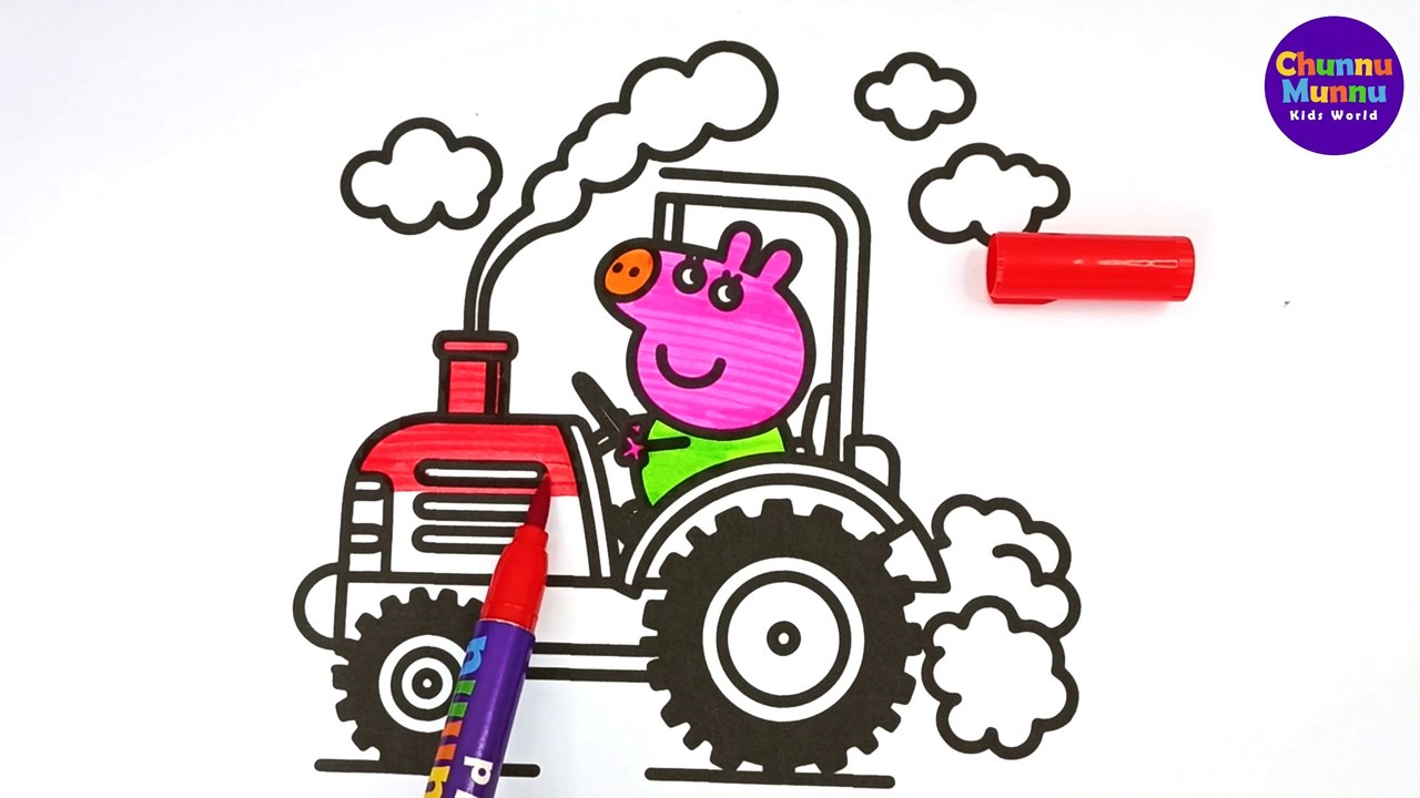 Peppa Pig on Tractor Painting & Coloring Page Marker Pen for Toddlers ...