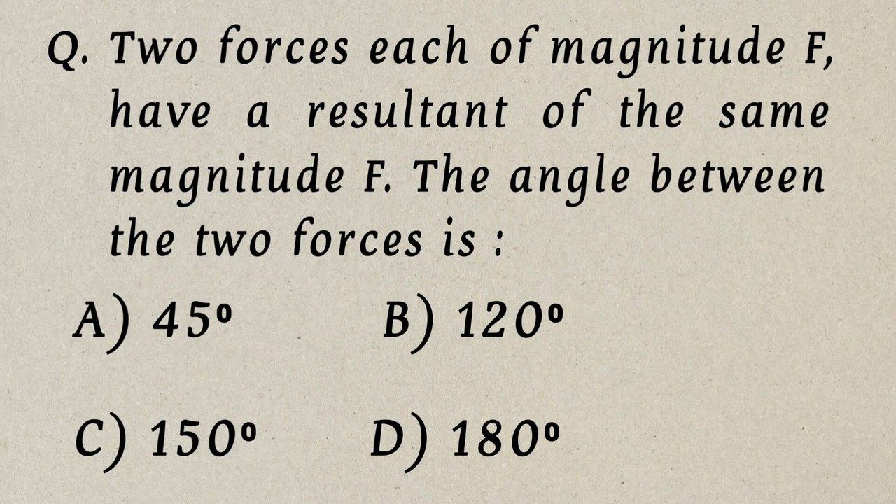 Two forces each of magnitude F, have a resultant of the same magnitude ...