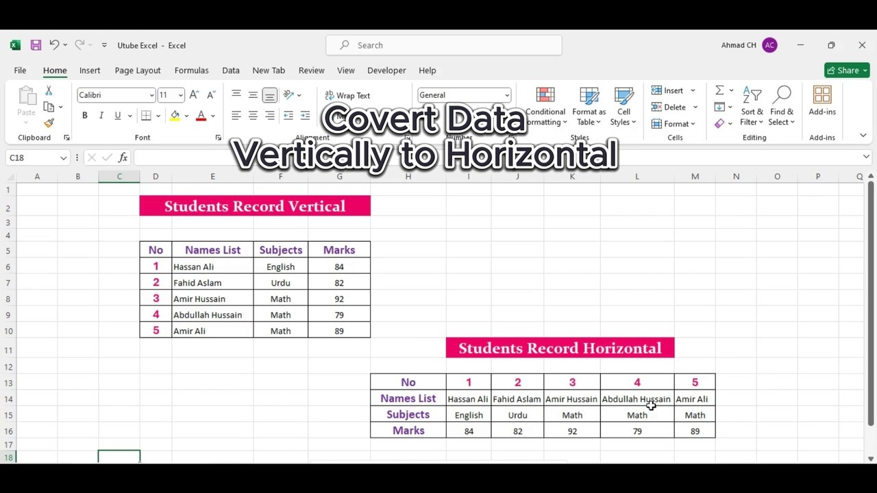 Convert Data Vertically to Horizontally in Excel ||Advance Excel ||#shorts #excel #computer # ...