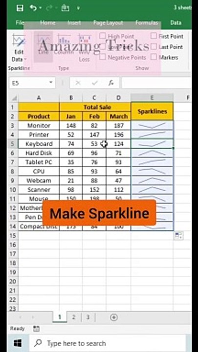 Most useful trick in Microsoft excel Make Sparkline In Second for beginners No.11 - video ...