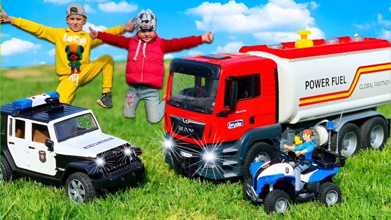 Cars Concrete truck Bruder fuel truck and police car Alex play with new toys - video Dailymotion