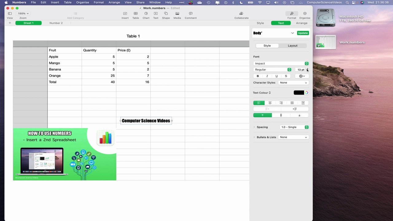How to INSERT Text to Your Spreadsheet On the Numbers Application Using a Mac - Basic Tutorial ...