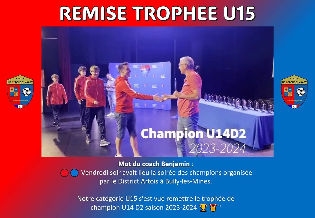 REMISE DE TROPHE U15 - Vidéo Dailymotion