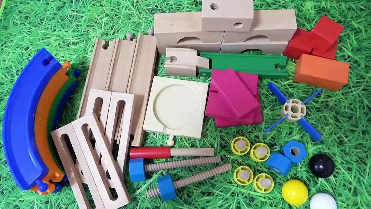 Wooden Marble Run Race ASMR! Colorful rails x large balls x wire ...