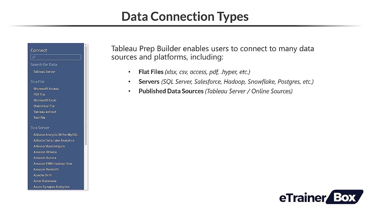 Intro to Tableau Prep 2. Data Connection Types Video - video Dailymotion