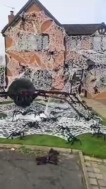 A 25 foot wide spider forms the centre piece of this scary Hallowe'en ...