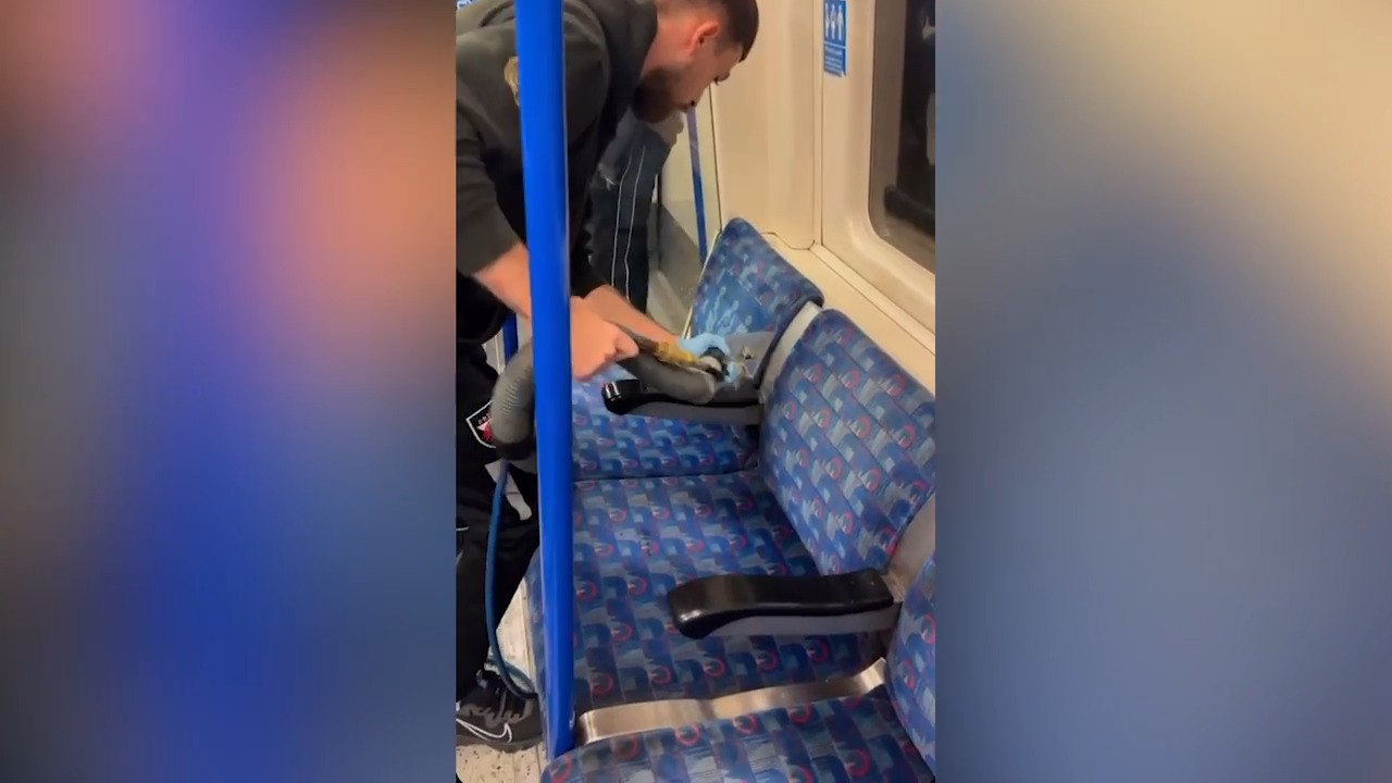 Professional Cleaners Clean Extremely Dirty Train Seats on London ...