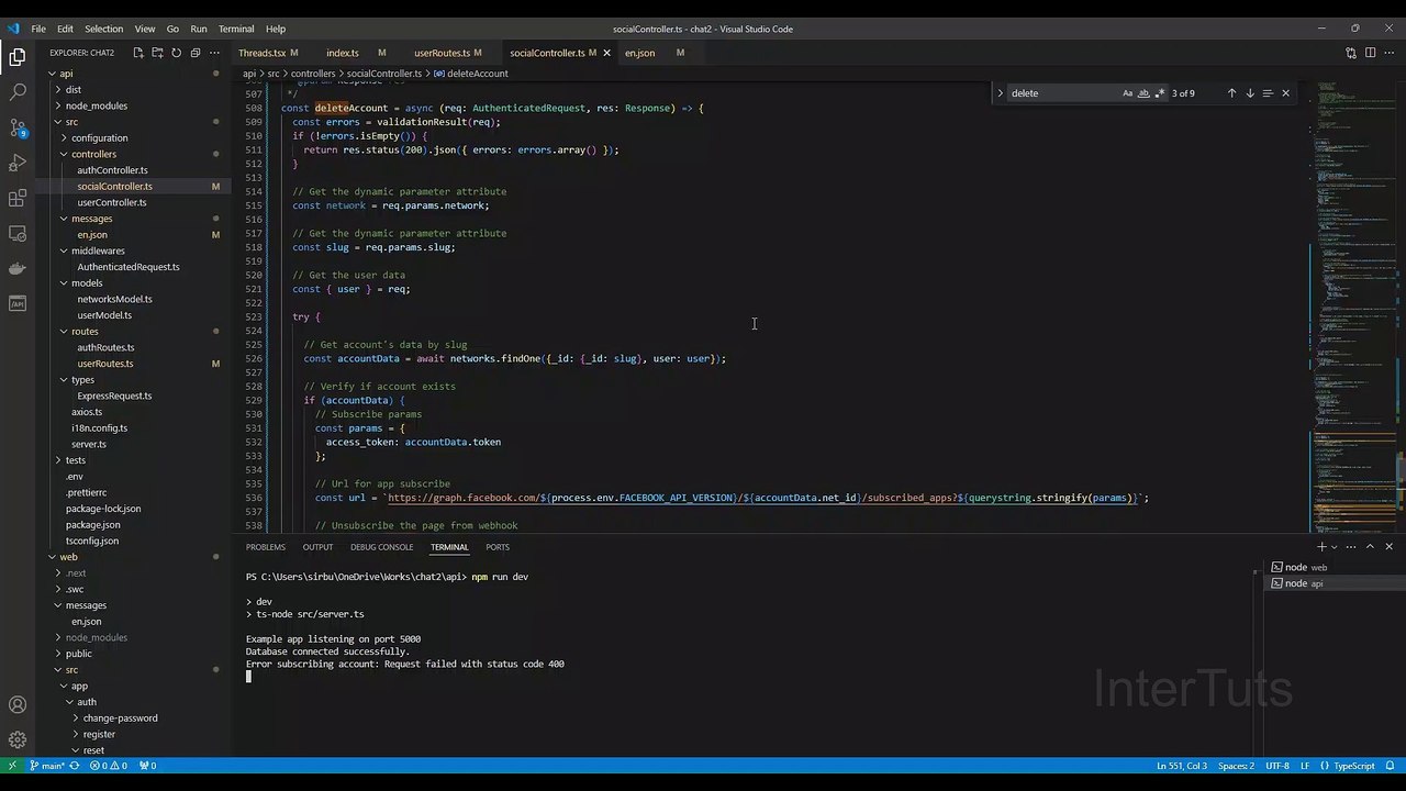 React & Node.js Social Chat: unsubscribe Facebook Pages from application's webhook - video ...
