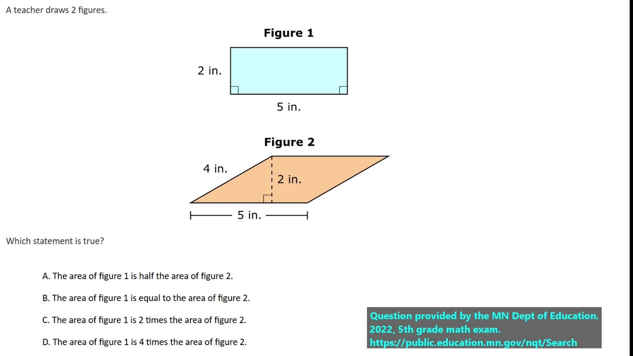 5th grade math practice question on rhombus and rhomboid area, question ...