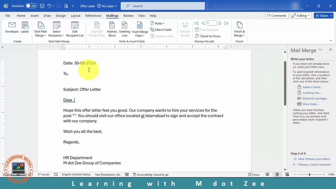 Mail Merge in Word | Microsoft Word Tutorial | LECTURE # 11 | Learning ...