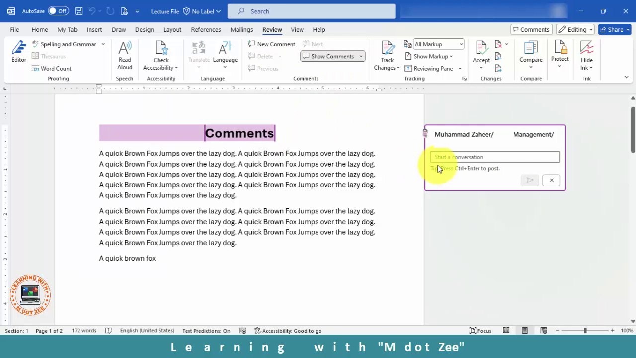 How to Use Comments in MS Word | Microsoft Word Tutorial | LECTURE # 19 ...