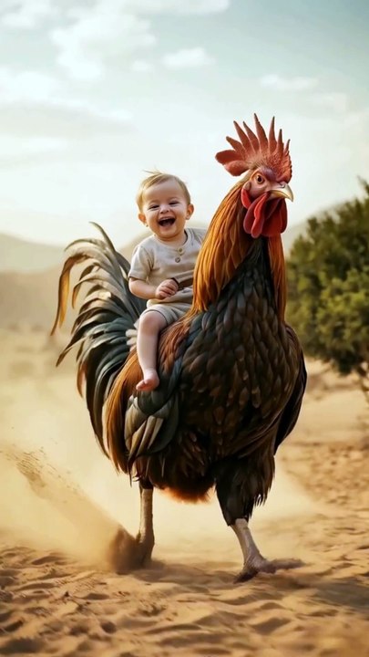 Funny Cute Baby riding on the rooster #baby #rooster #laughing # ...